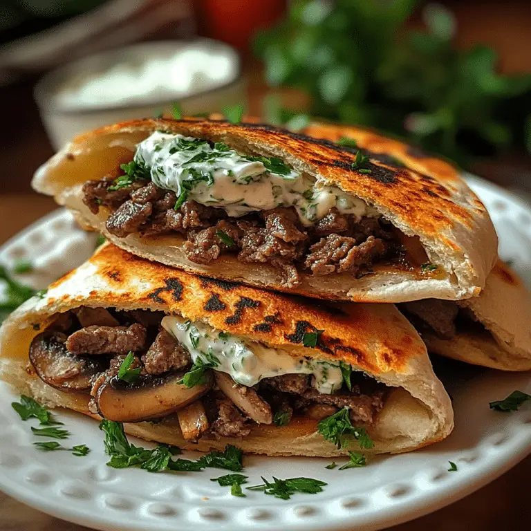 Cheesy Beef and Mushroom Pita Pockets with Tzatziki Sauce - Succulent ...
