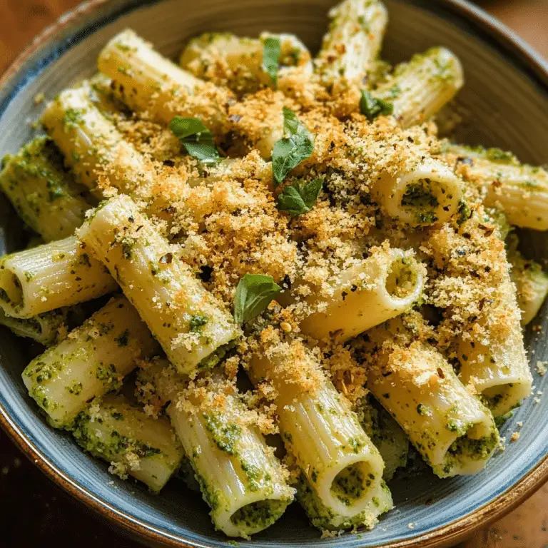 Creamy Pesto Rigatoni with Chili Garlic Breadcrumbs - Succulent Recipes